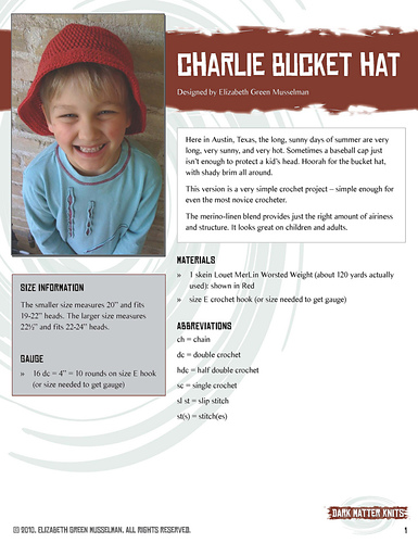 Ravelry: Charlie Bucket Hat pattern by Elizabeth Green