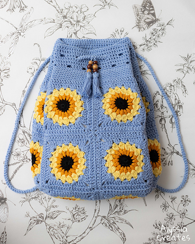 Ravelry: Sunflower Drawstring Backpack pattern by Alyssia Stacey-Orchard