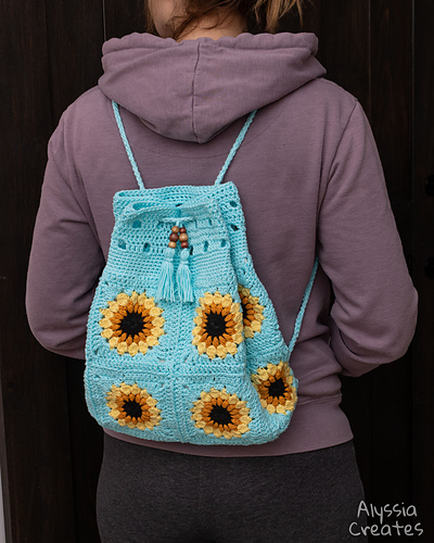 Ravelry: Sunflower Drawstring Backpack pattern by Alyssia Stacey-Orchard