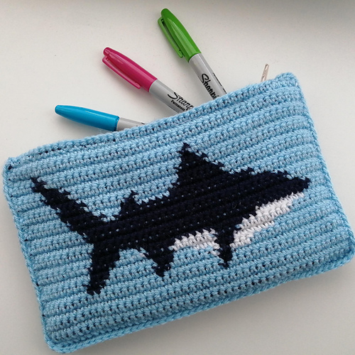 Ravelry: Shark & Hearts Pencil Case pattern by Andrea Leek