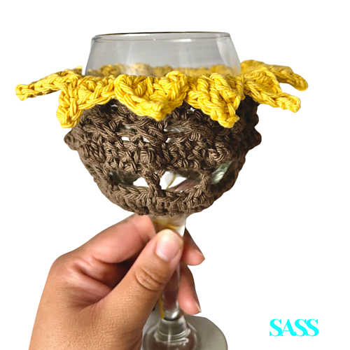 Ravelry: Sunflower Wine Glass Cozy pattern by Angie Dooley