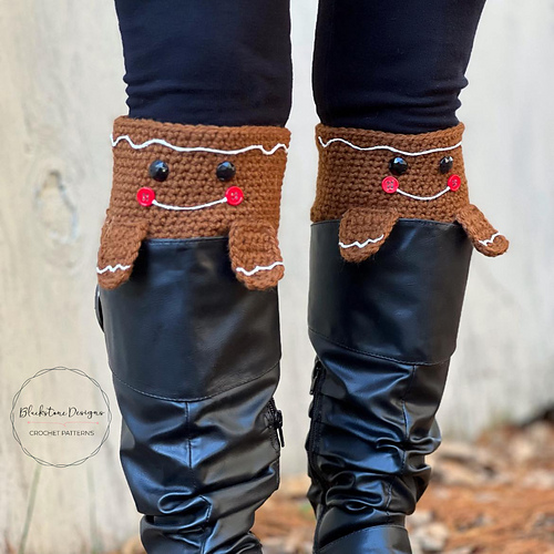 Ravelry: Peeping Gingerbread Boot Cuffs pattern by Sonya Blackstone