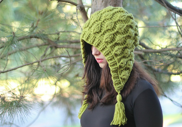 Ravelry: Embossed Leaves Hooded Hat pattern by Bonita Patterns