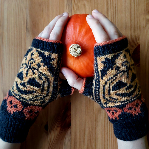 Ravelry: Spooky Pumpkin Mitts pattern by Cat in a Sweater
