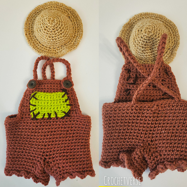 Ravelry: Overalls & Straw Hat ADD ON pattern by Stephanie Pokorny