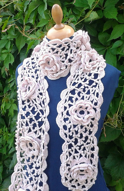 Ravelry: Pretty in Pink Rose Scarf pattern by Sonya Gibbons
