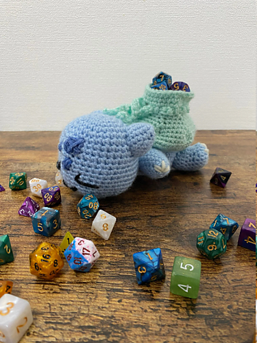Ravelry: BulbasaurDice Bag pattern by Hannah Shoemaker