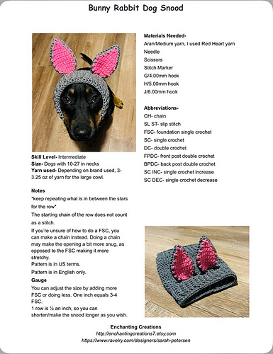 Ravelry: Bunny Rabbit Dog Snood pattern by Sarah Petersen