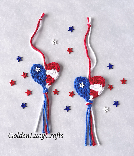 Ravelry: Patriotic Heart Ornaments (3 Designs) pattern by GoldenLucyCrafts