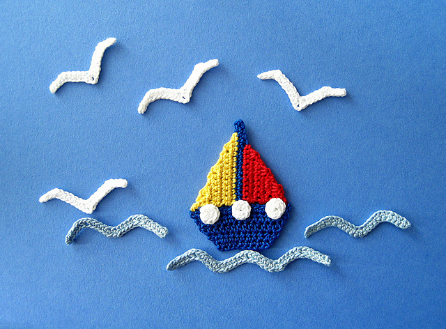 Ravelry: Sailboat, Seagull and Waves Applique pattern by GoldenLucyCrafts