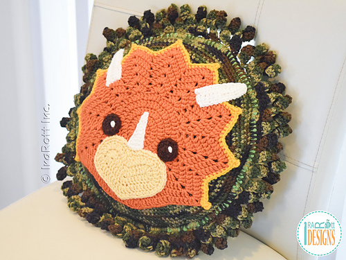 Ravelry: Tops The Triceratops Dinosaur Pillow pattern by Ira Rott