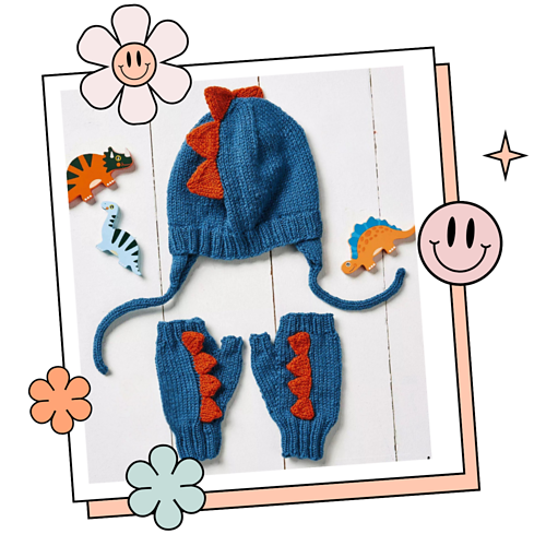 Ravelry: Dinosaur Hat and Mittens Set pattern by Jane Burns