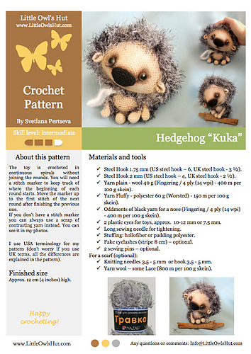 Ravelry: 098 Hedgehog Kuka Pertseva pattern by LittleOwlsHut