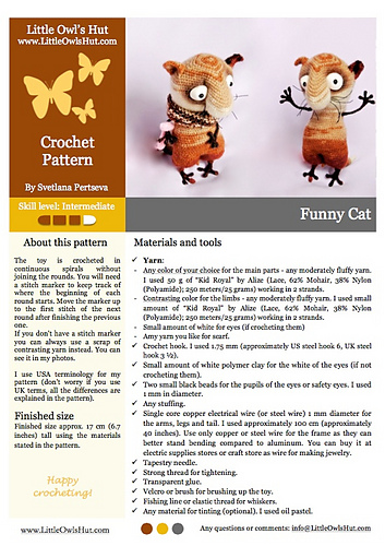 Ravelry: 089 Funny Cat amigurumi pattern by LittleOwlsHut