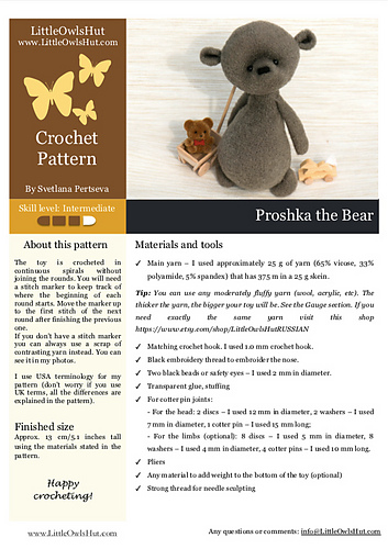 Ravelry: 195 Proshka the Bear pattern by LittleOwlsHut