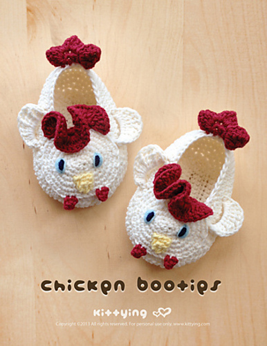 Ravelry: Chicken Rooster Cock Baby Booties pattern by Kittying Ying