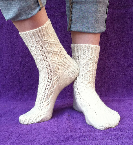 Ravelry: Vernal Snow Twisted Stitch Socks pattern by Suzanne Bryan