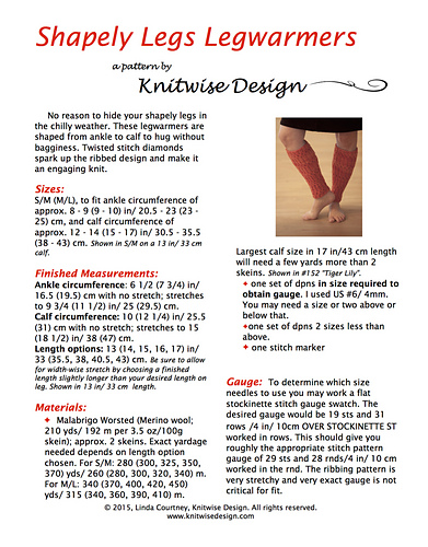 Ravelry: Shapely Legs Legwarmers pattern by Knitwise Design