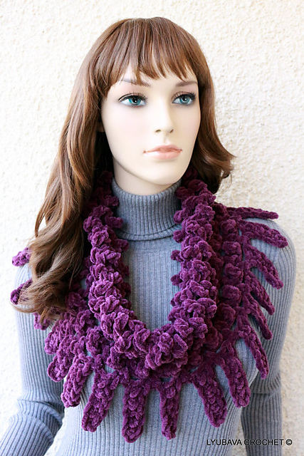 Ravelry: LyubavaCrochet's Purple Crochet Scarf Cowl Chunky Fringe