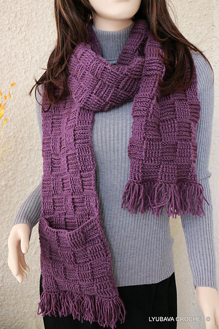 Ravelry: LyubavaCrochet's Purple Crochet Checkered Scarf With Pocket
