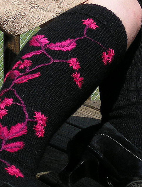 Ravelry: MidnightOwl's Black Embroidered Stockings