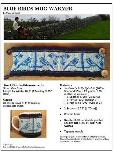 Ravelry: Blue Birds Mug Warmer pattern by Munro Sisters3