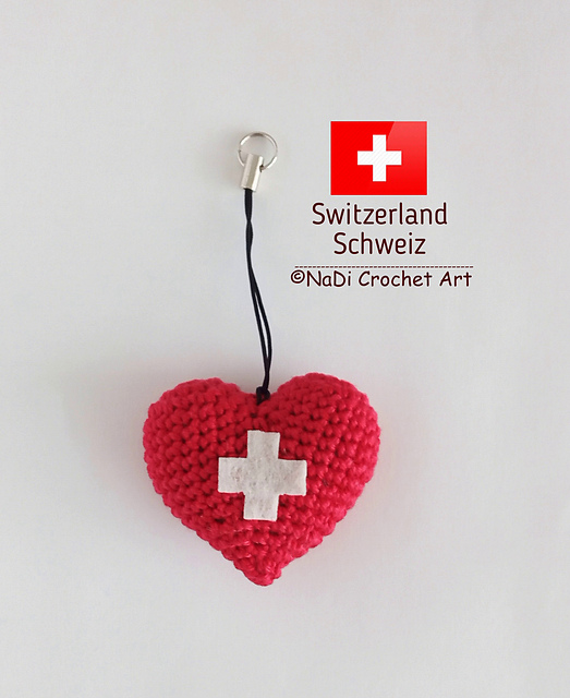 Ravelry: Switzerland flag 3-D heart. keychain pattern by Nadi Steiner