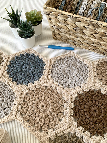 Ravelry: Coastline Sunburst Hexie Blanket pattern by Mallory Krall