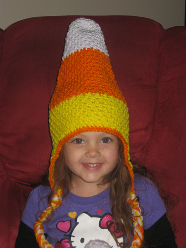 Ravelry: Candy Corn Earflap Hat; Stocking Cap pattern by Darleen Hopkins