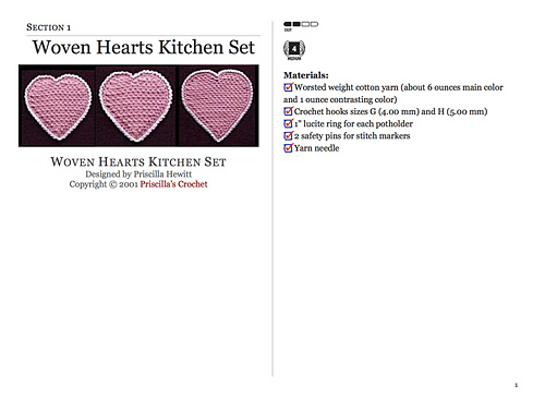 Ravelry: Woven Hearts Kitchen Set pattern by Priscilla Hewitt