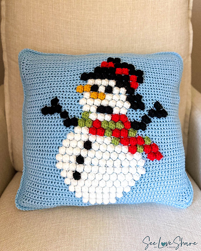 Ravelry: Snowman Bobble Stitch Pillow pattern by See Love Share
