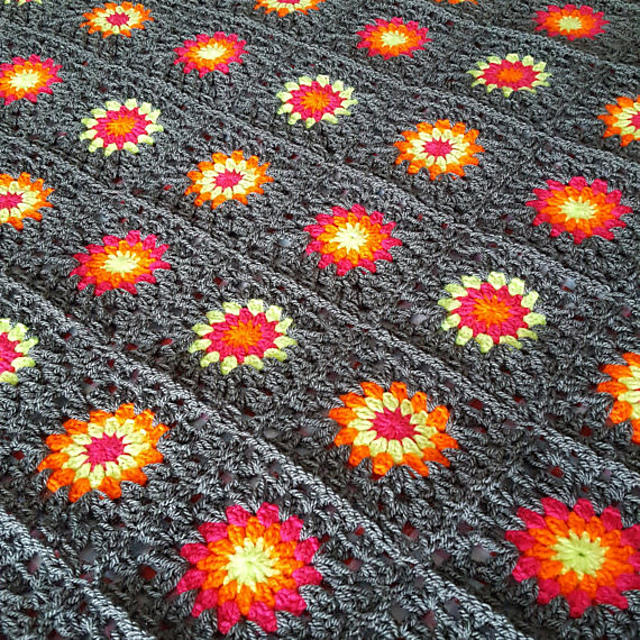 Ravelry: TheSunroom's Striking Grey Neon Crochet BLANKET Retro Sunburst