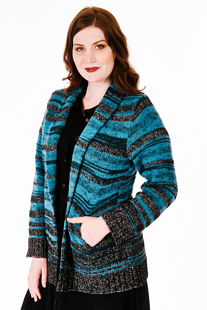 Ravelry: 6100E Striped Cardi w/ Folded Shawl Collar pattern by Barry Klein
