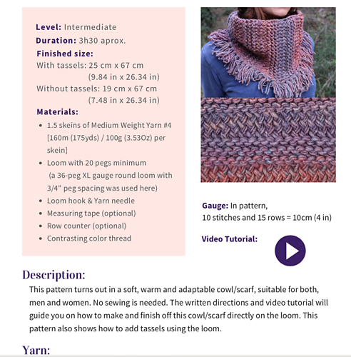 Ravelry: Loom Knitted Fall Scarf Cowl pattern by Mireia Marcet