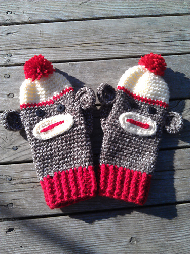 Ravelry: Ladies Sock Monkey Mittens pattern by Susan Wilkes-Baker
