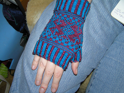 Ravelry: Aztec Aliens Fingerless Mitts pattern by Maggie Smith