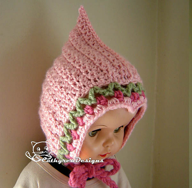 Ravelry: Little girl Pixie Bonnet with flower edge pattern by Cathy Ren