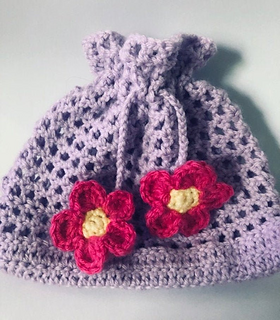 Ravelry: Drawstring Flower Pouch Bag pattern by Lily White