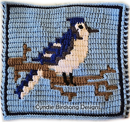 Ravelry: Boisterous Blue Jay Mosaic Square pattern by Cyndie Birdsong