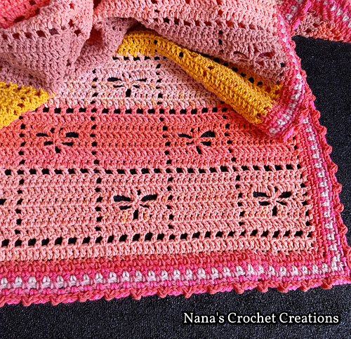 Ravelry: Nana's "Square Dancing Dragonflies" Filet Blanket pattern by D ...