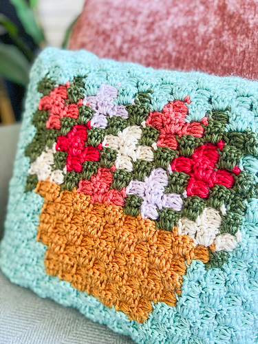 Ravelry: C2C Flower Pot Pillow pattern by E'Claire Makery