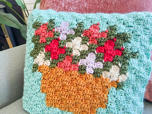 Ravelry: C2C Flower Pot Pillow pattern by E'Claire Makery