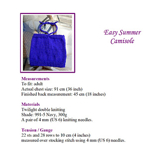 Ravelry: Easy Summer Camisole pattern by Esther Kate