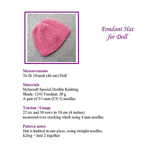 Ravelry: Fondant Hat for Doll pattern by Esther Kate