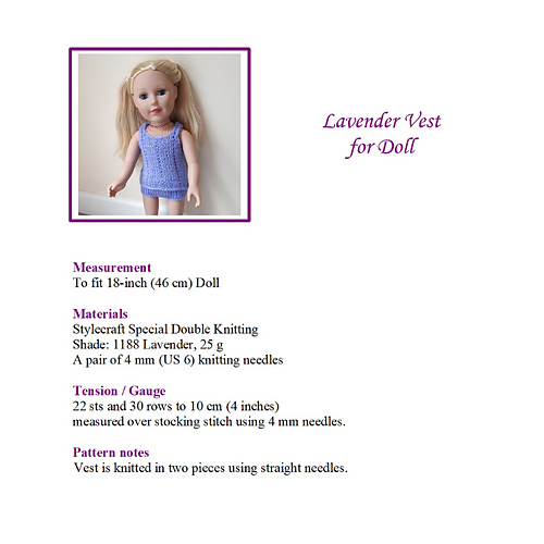 Ravelry: Pretty Vests for Doll pattern by Esther Kate