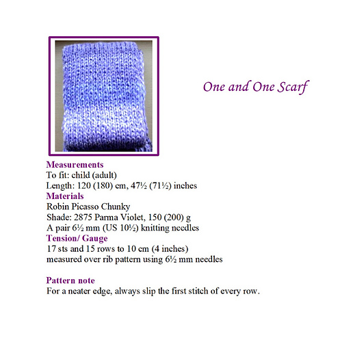Ravelry: One and One Scarf pattern by Esther Kate