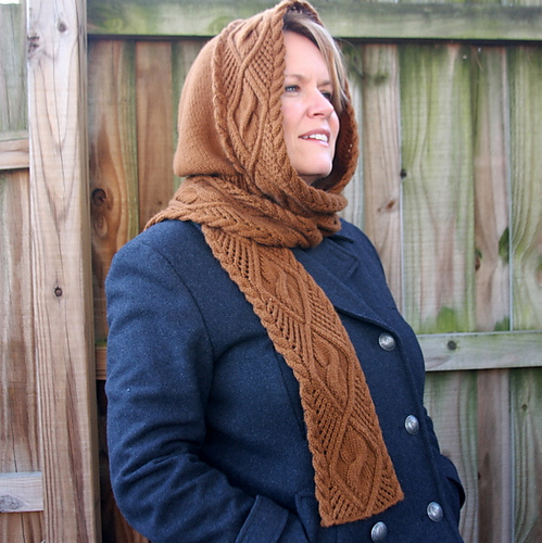 Ravelry: Lace & Cable Hooded Scarf pattern by Jenny Williams