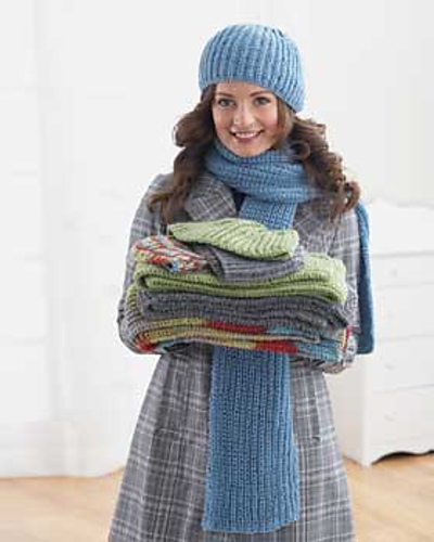 Ravelry: Shaker Rib Hat and Scarf #4046 pattern by Bernat Design Studio
