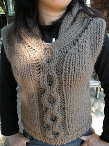 Ravelry: Chunky Cable Hoodie Vest pattern by Joy Lam
