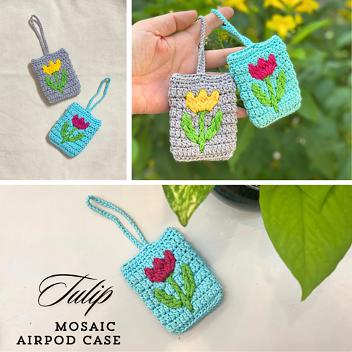 Ravelry: Tulip Mosaic Airpod Case pattern by Trang Le